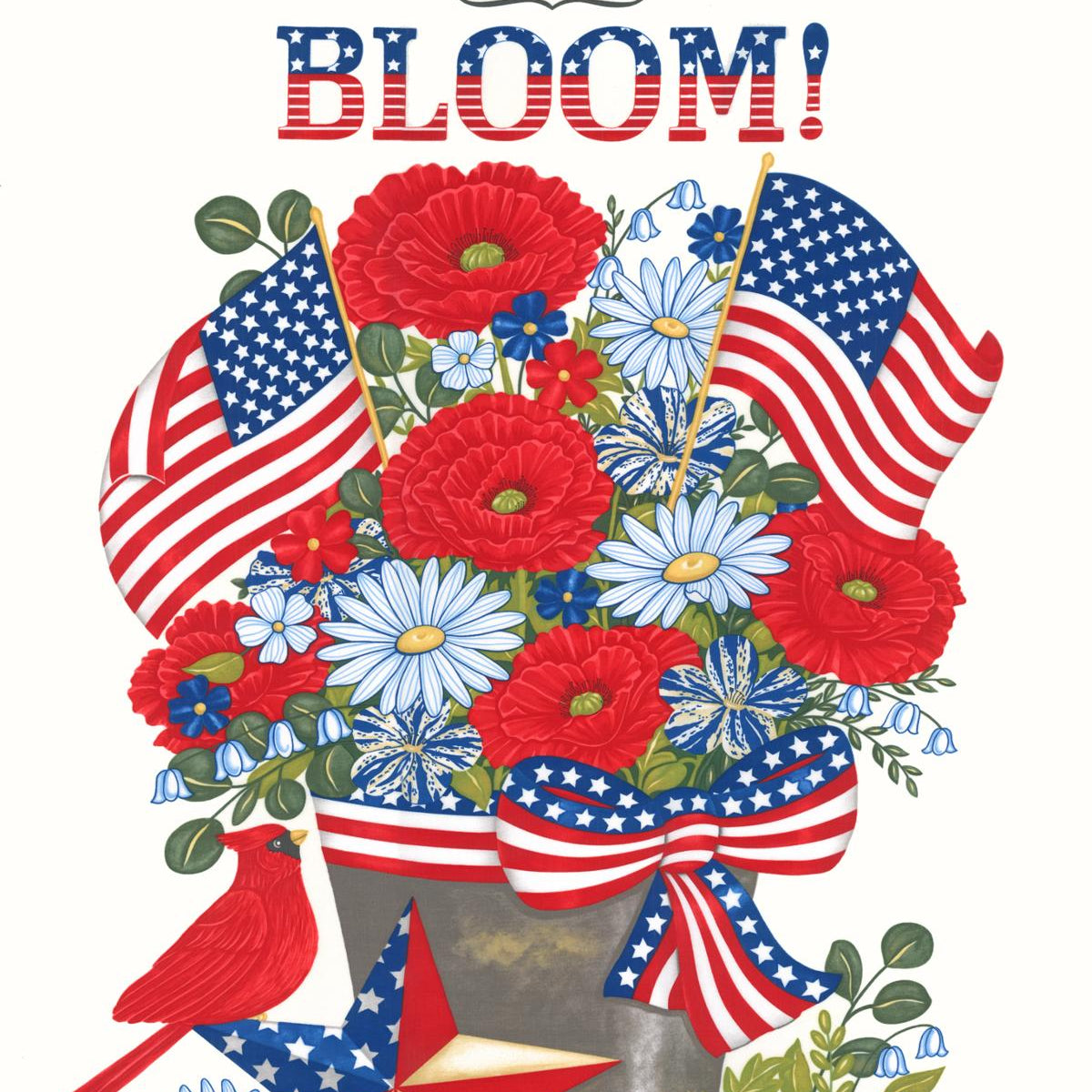 Red White Bloom - White Panel – Two Chicks Quilting